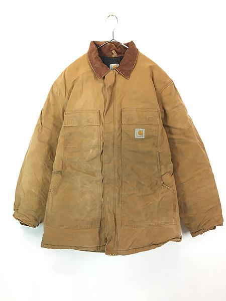 古着 90s USA製 Carhartt ブラウン ダック パデット トラディショナル コート 44 Tall 古着?A
