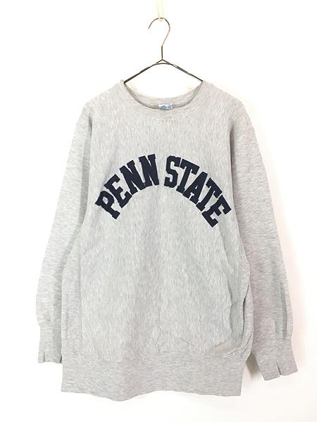 古着 90s USA製 Champion Reverse Weave 「PENN STATE」 ナイロン パッチ リバース スウェット L 古着