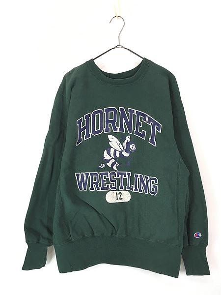 古着 90s USA製 Champion Reverse Weave 「HORNET WRESTLING」 リバース スウェット L 古着