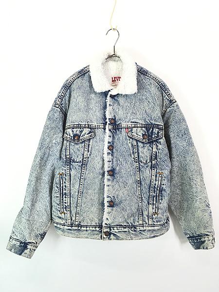 古着 80s USA製 Levi's ハンド ポケット付 ケミカル デニム ボア トラッカー ジャケット Gジャン M