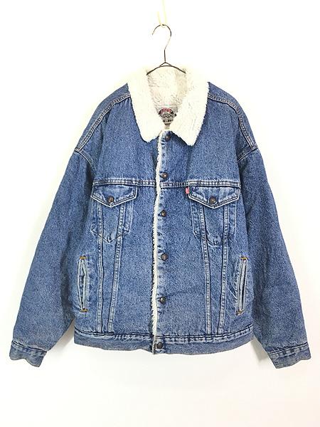古着 90s Levi's ハンド ポケット付 ビッグシルエット ブルー デニム ボア トラッカー ジャケット Gジャン XL