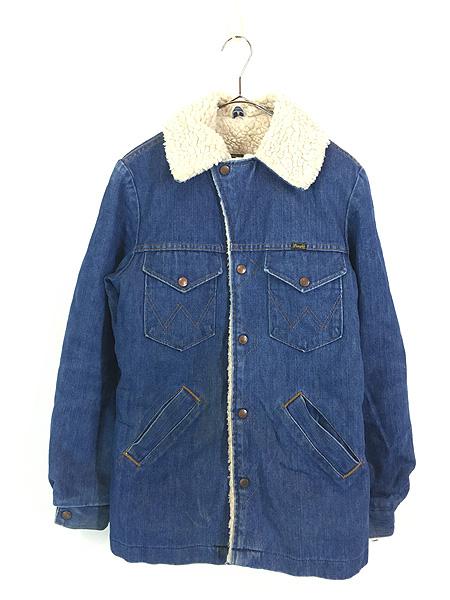 古着 70s USA製 Wrangler 「Wrange Coat」 濃紺 デニム ボア ランチ ジャケット Gジャン S