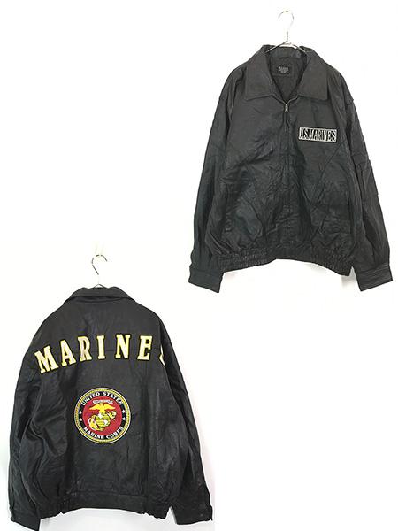 古着 90s U.S. MARINES 「MARINES」 USMC 本革 オール レザー スタジャン ジャケット XL