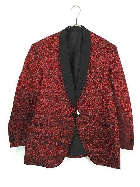 古着 80s SHERMAN'S フラワー フローラル サテン ショールカラー スモーキング ジャケット XL位