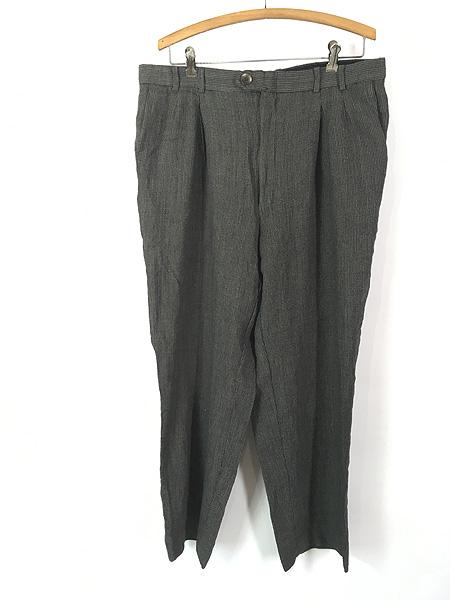 古着 80s ダーク ストライプ ウール タック スラックス ワイド パンツ W35 L28