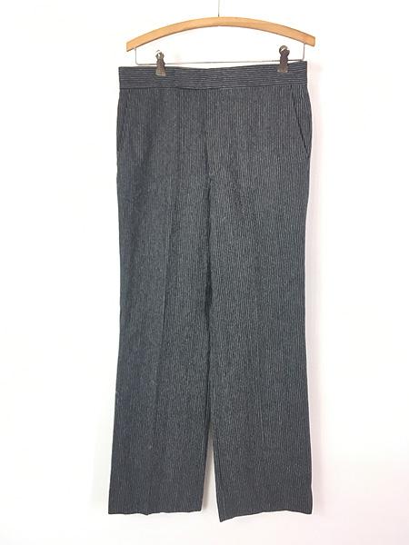 古着 80s ブラック × ホワイト ピン ストライプ ウール スラックス パンツ ストレート W31 L30 美品!!