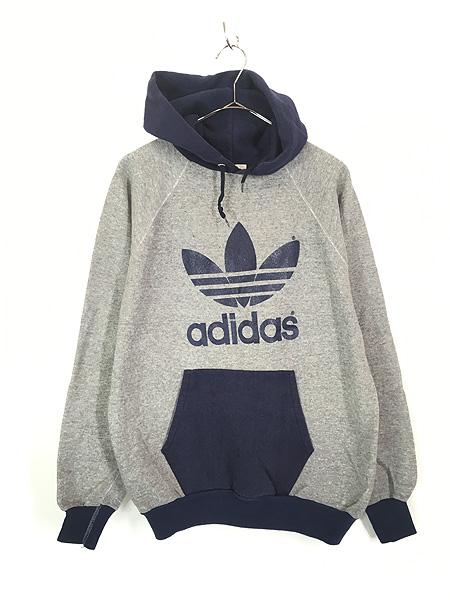 古着 80s USA製 adidas BIG トレフォイル プリント 3カラー ラグラン スウェット パーカー L 古着