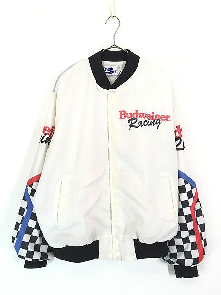 古着 90s USA製 Budweiser バドワイザー レーシング フォト ナイロン スタジャン ジャケット XL 古着