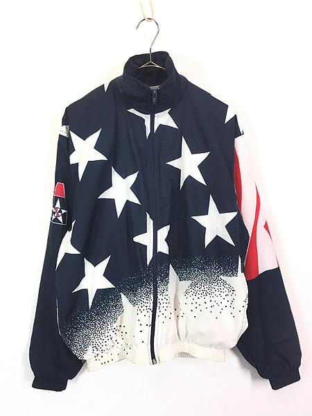 古着 90s USA製 Champion Dream Team バスケ アメリカ代表 ドリーム チーム 星条旗 フラッグ パターン ジャケット M 古着
