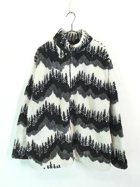 古着 90s BLACK MOUNTAIN 木 ツリー フォレスト ボーダー フリース ジャケット M 古着