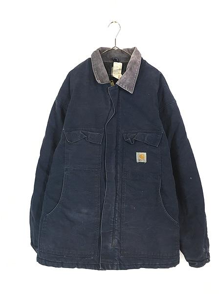 古着 90s Carhartt ネイビー ダック パデット トラディショナル コート 52 古着