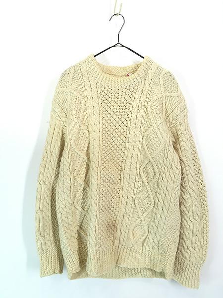 古着 60s Kennedy & McSharry ポップコーン アラン フィッシャーマン ローゲージ ウール ニット セーター XL位