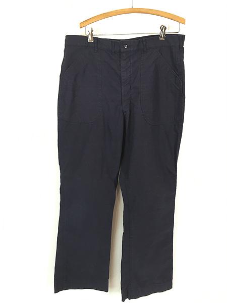 古着 70s 米軍 US NAVY 「Utility Dark Blue」 ミリタリー ステンシル ネイビー ベイカー パンツ フレア ミント!! W37 L32