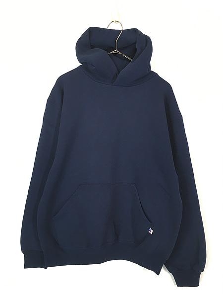 古着 90s USA製 Russell 無地 ソリッド 前V セットイン スウェット パーカー ネイビー M