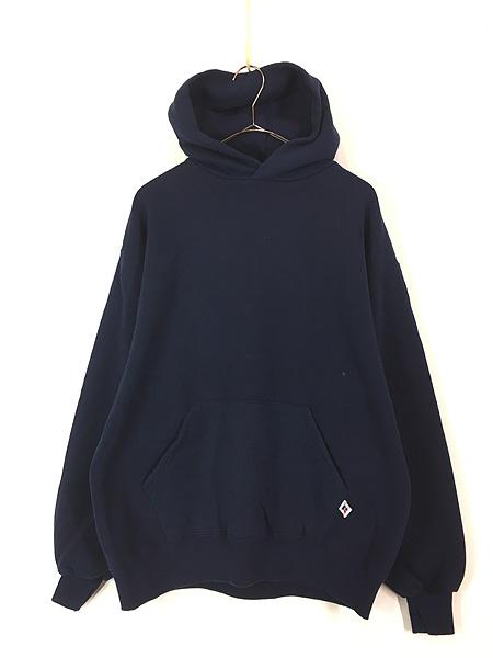 古着 90s USA製 Russell 無地 ソリッド 前V セットイン スウェット パーカー ネイビー L