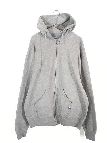 古着 90s Russell 無地 ソリッド セットイン スウェット ジップ パーカー グレー L