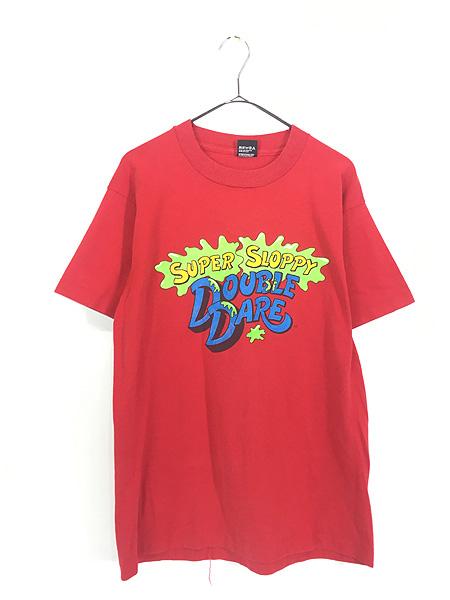 古着 80s USA製 Nickelodeon 「Super Sloppy Double Dare」 TV ショー Tシャツ L 古着