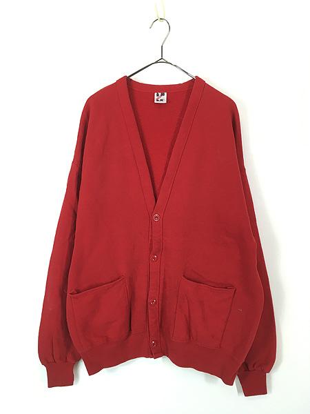 古着 80s USA製 Jerzees 無地 ソリッド パチポケ オールド スウェット カーディガン レッド OSFA