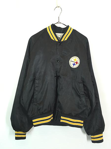 古着 80s USA製 NFL Pittsburgh Steelers スティーラーズ 光沢 サテン スタジャン ジャケット L 古着
