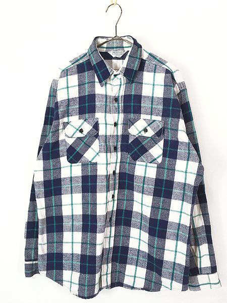 古着 80s USA製 FIVE BROTHER ブルー チェック ヘビー フランネル シャツ ヘビネル XL TALL