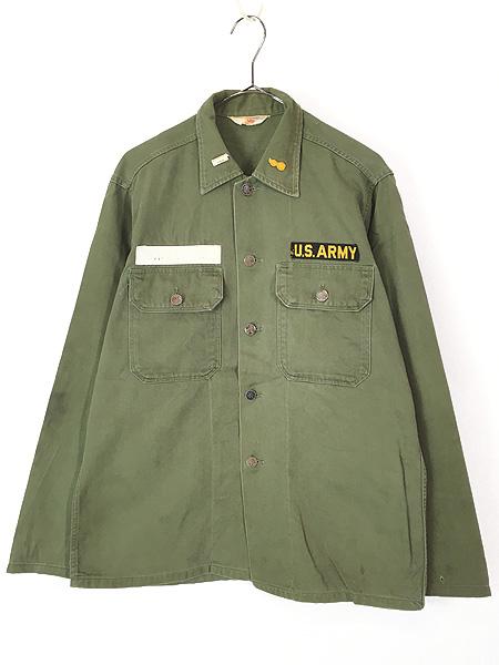 古着 50s 米軍 US ARMY 「FRUIT OF THE LOOM」 13スター ボタン 100% コットン サテン ミリタリー ユーティリティー シャツ M