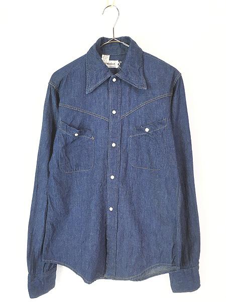古着 60-70s Madewell ミミ付 フルスナップボタン 真紺 インディゴ デニム ウエスタン シャツ 16位 ミント!!
