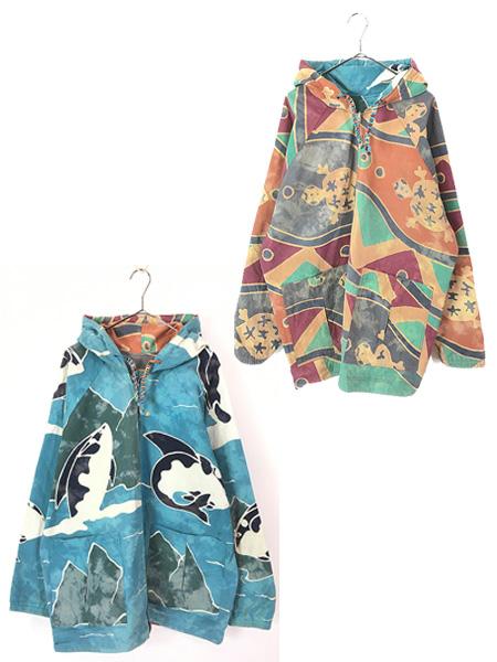 古着 90s- ASIAN CREATIONS マルチ デザイン コットン リバーシブル パーカー フーデッド ジャケット M