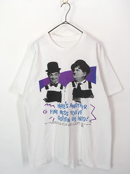 古着 90s USA製 Laurel & Hardy フォト コメディ TV 映画 ムービー Tシャツ XL位
