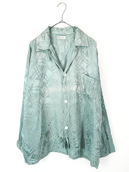 古着 50s Van Heusen 同色 マルチ ボックス 総柄 ヴィンテージ シルク レーヨン パジャマ シャツ C