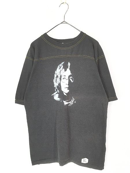 古着 80s USA製 The Beatles John Lennon モノクロ アート ロック ミュージック フットボール Tシャツ XL