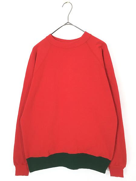古着 90s USA製 Hanes 無地 プレーン ラグラン 2tone リブ スウェット トレーナー レッド×グリーン L