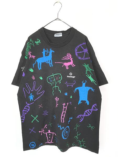 古着 90s USA製 Promega 「Tools to Explore New World」 PC アプリケーション ソフトウェア 総柄 Tシャツ XL