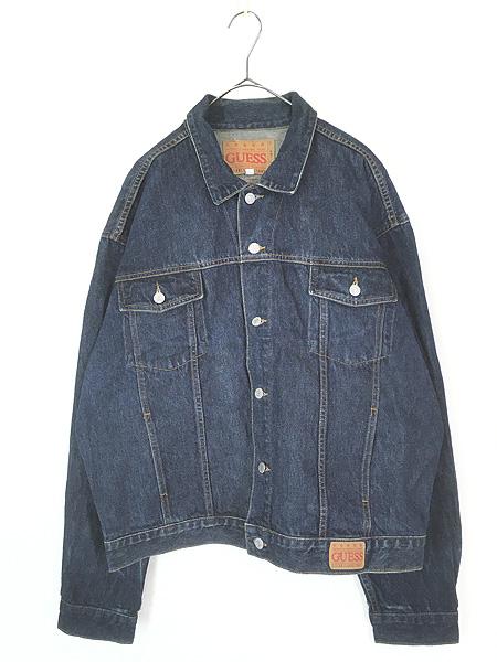 古着 90s USA製 GUESS 濃紺 ブルー デニム トラッカー ジャケット Gジャン XXL