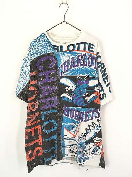 古着 90s NBA Charlotte Hornets ホーネッツ 豪華 オールオーバー Tシャツ L 古着