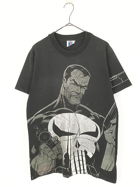 古着 90s MARVEL The Punisher パニッシャー 蓄光 プリント アメコミ ヒーロー Tシャツ L 古着