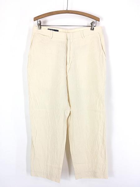 古着 Polo Ralph Lauren 100% リネン ノータック スラックス パンツ オフホワイト W34 L27 古着