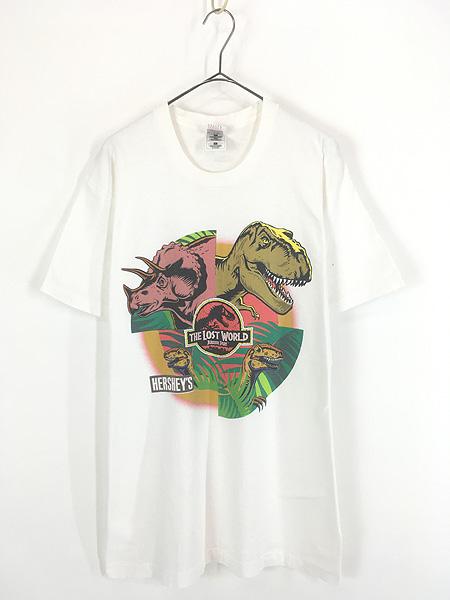 古着 90s USA製 The Lost World Jurassic Park × HERSHEY'S ジュラシックパーク ハーシーズ 恐竜 ムービー 企業 コラボ Tシャツ L 古着