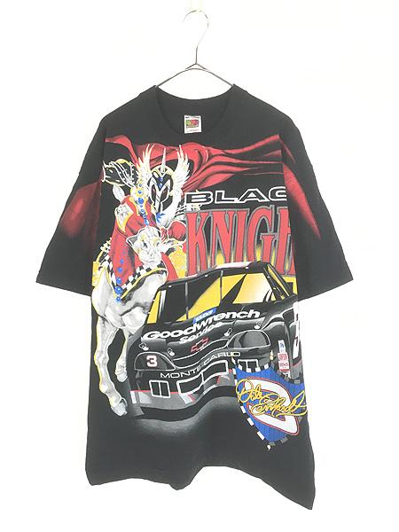 古着 USA製 No3 Dale Earnhardt 「THE BLACK KNIGHT」 騎士 レーシング グラフィック オールオーバー Tシャツ XL 古着