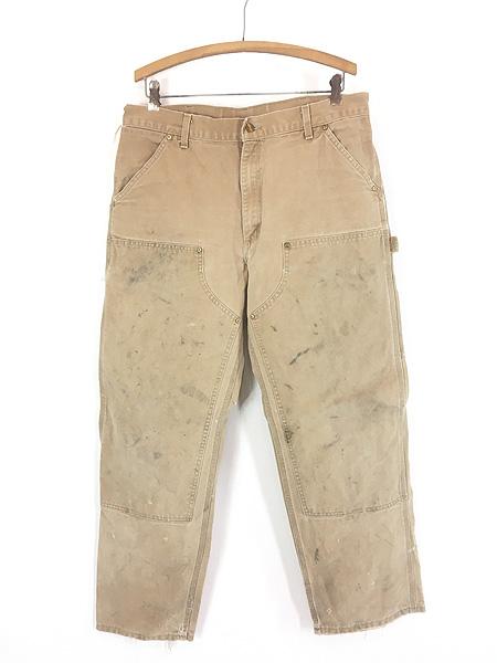 古着 80s- USA製 Carhartt BRN フェード ブラウン ダック Wニー ワーク ペインター パンツ W35 L30 古着