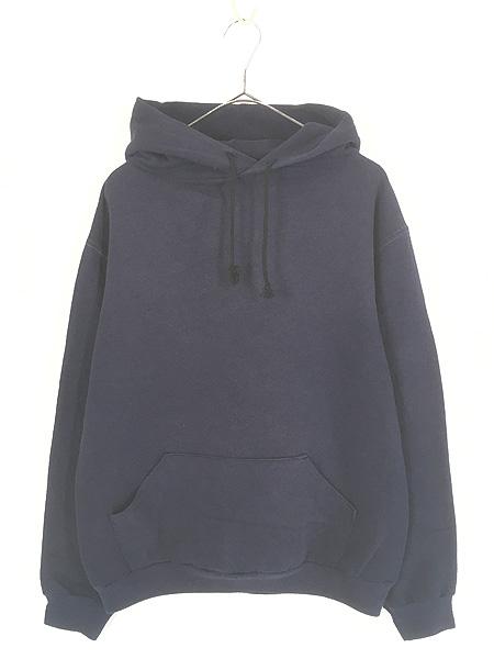 古着 80s USA製 Russell 無地 ソリッド セットイン スウェット パーカー ネイビー M 古着