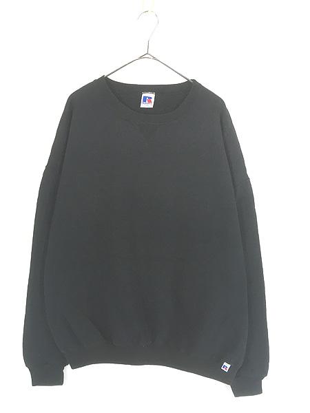 古着 90s Russell 無地 ソリッド 前V セットイン スウェット トレーナー ブラック XXL 古着
