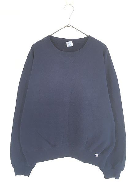 古着 90s Russell 無地 ソリッド 前V セットイン スウェット トレーナー ネイビー L 古着