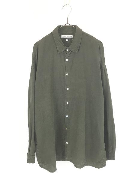 古着 Stuart Norman × Back Stage 無地 ソリッド 100% リネン シャツ オリーブ L位 古着