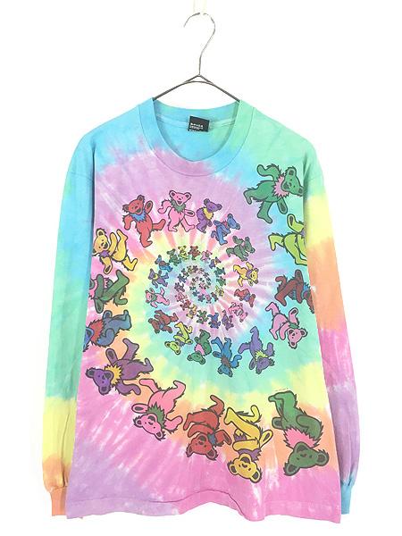 古着 90s USA製 Grateful Dead サークル デッドベア ロック バンド タイダイ 長袖 Tシャツ ロンT L