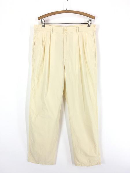 古着 90s USA製 Polo Ralph Lauren コットン ナイロン タック パンツ テーパード イエロー W35 L30 古着