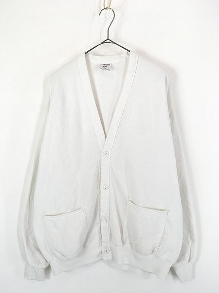 古着 90s Jerzees 無地 プレーン パチポケ オールド スウェット カーディガン ホワイト OSFA
