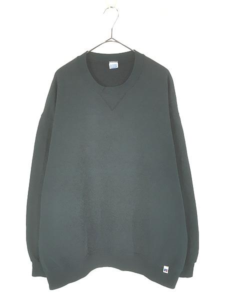 古着 90s USA製 Russell 無地 プレーン 前V セットイン スウェット トレーナー ブラック XLT