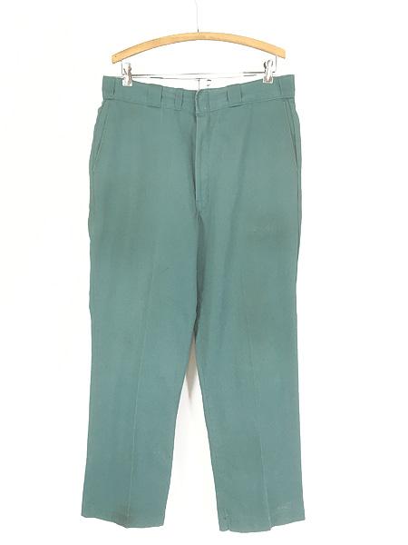 古着 80s USA製 Dickies コットンツイル ワーク チノ パンツ チノパン ストレート 青緑 W35 L31