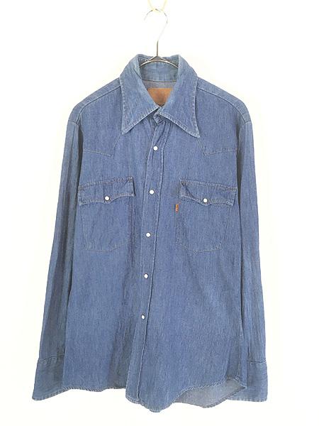 古着 70s Levi's 60649-1117 ウエスタンヨーク 3つ山ポケット ブルー デニム ウエスタン シャツ M