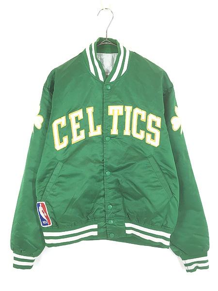 古着 80s USA製 NBA Boston Celtics セルティックス光沢 サテン スタジャン ジャケット M